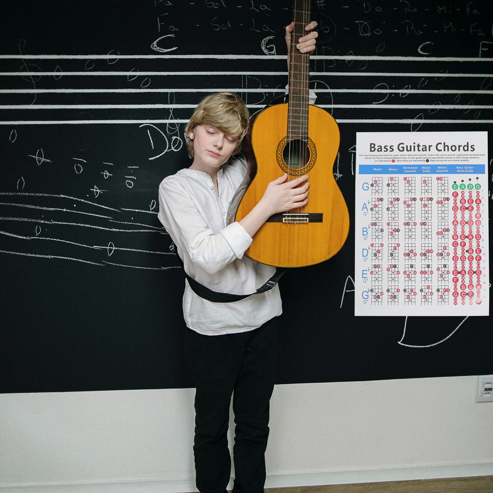 FARUTA Electric Bass Chord Chart Guitar Chord Reference Guide Clarinet Chord Poster Bass Guitar Finger Training Chart for Leaner Beginner (Size : 57X41X0.01CM)