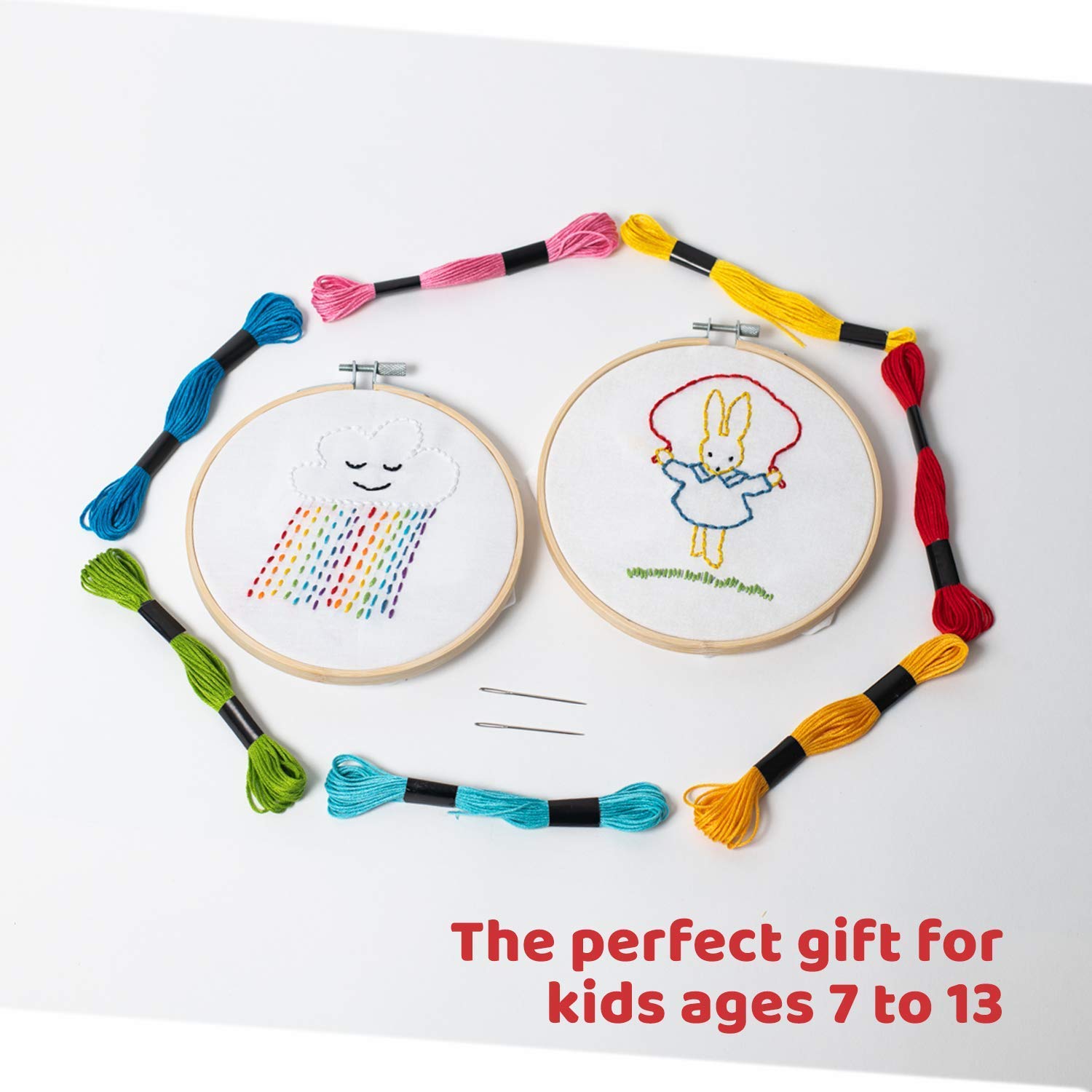 CraftLab Embroidery Sewing Kit for Beginners, Kids Craft Kit Gift for Girls Boys Ages 8-12, 10 Projects, Embroidery Hoops, Fabric, Patterns, Floss, Needles, Needlepoint Cross Stitching Supplies