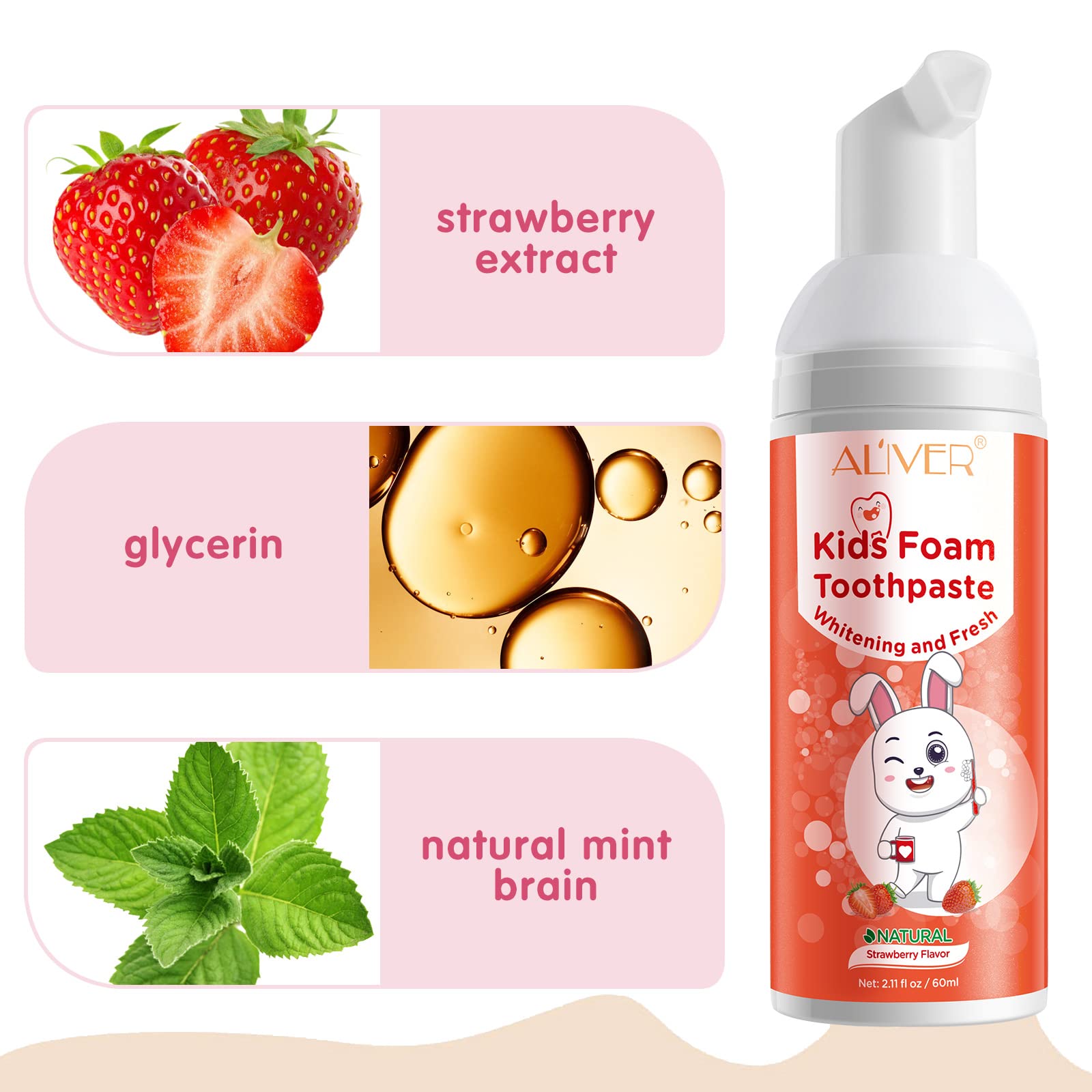 Foam Toothpaste Kids - 2 Pack Childrens Toothpaste with Low Fluoride Toddler Toothpaste for Electric Toothbrush Foaming Toothpaste Kids for Toddler's Oral Cleaning and Cavity Prevention(Strawberry)