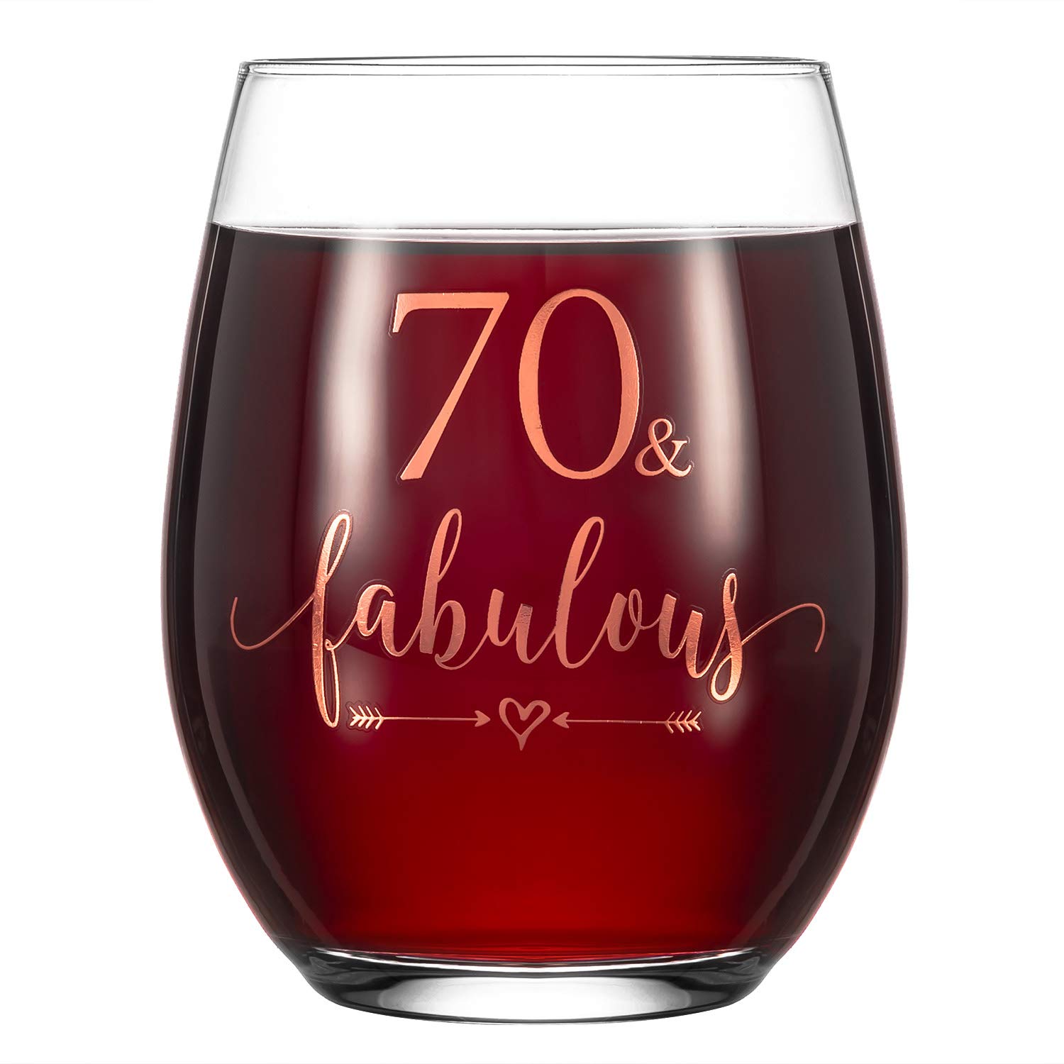 Crisky Rose Gold 70 & Fabulous Wine Glass for Women 70th Birthday Gifts Funny Ideas for Women, Wife, Mom, Sister, Aunt, Friends, Coworker, Her Rose Gold Foil 70 & Fabulous 14oz, with Box
