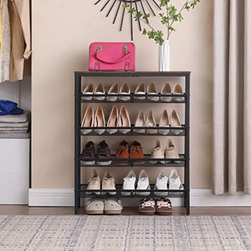 Kavonty Shoe Rack 5 Tier,Shoe Rack Organizer for Closet Entryway with Storage Shelves and Spacious Top,20-25 Pairs Shoes,Shoe Shelf, Steel Frame,Industrial, Rustic Brown and Black