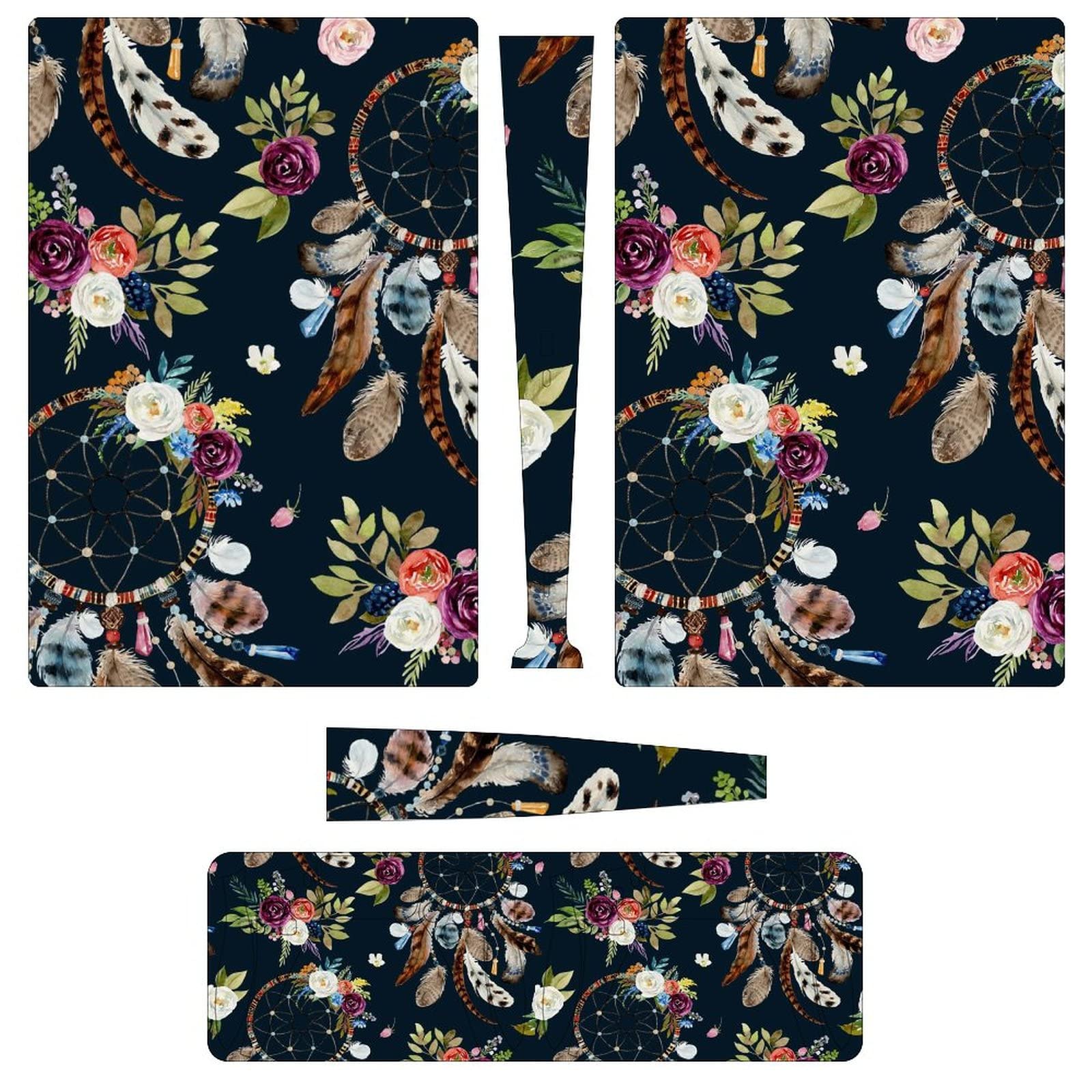 Dream Catcher and Flowers Full Protective Skin Cover Design Wrap Decal Sticker Compatible with PS5 Digital Edition Console and Controller