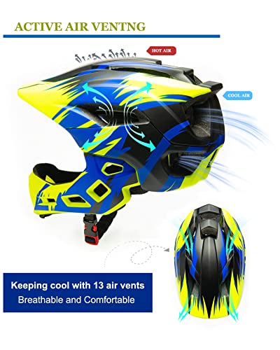 Natuway Kids Full Face HelmetS for Cycling Scooter Skateboard BMX Bike Roller-Skate Protective Gear Blue
