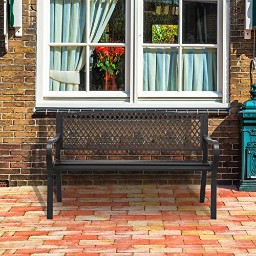 Outogether Steel Bench Sturdy Frame for Outdoor Patio Park Yard Porch Work Entryway Garden (Grey)