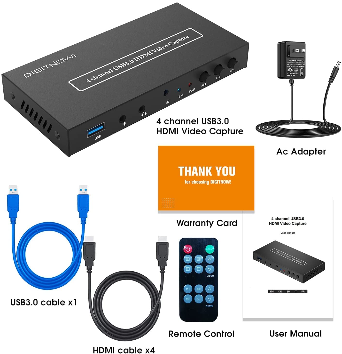 DIGITNOW 4 Channel USB3.0 HDMI Video Capture Card,1080P 60fps HDMI Game Caputre for Video Game Recording via DSLR,Camcorder, BLACK U143 U143