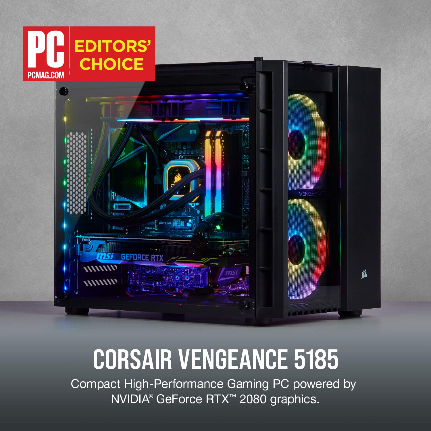 Corsair Vengeance 5185 Gaming PC, i7-9700K, RTX 2080, 480GB M.2, 2TB HDD, 16GB DDR4-2666, Win 10