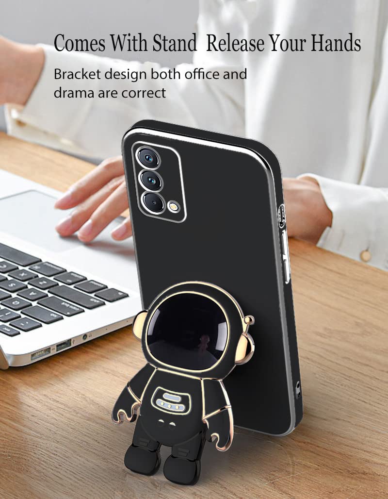 Compatible with Realme GT Master Edition Case Silicone TPU Plating, Realme GT Master Edition Cases Cute Astronaut Pattern Phone Case with Stand (Black)