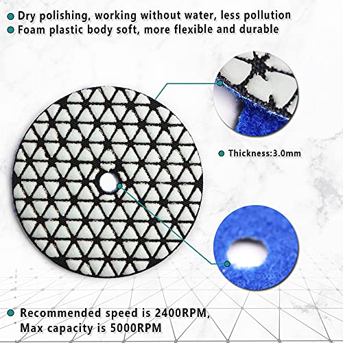 FACHLICH Dry Diamond Polishing Pads 10pcs/kit 4" Mixed Grits for Granite Marble Quartz Stone Countertop Sanding Grinder or Polisher Pads