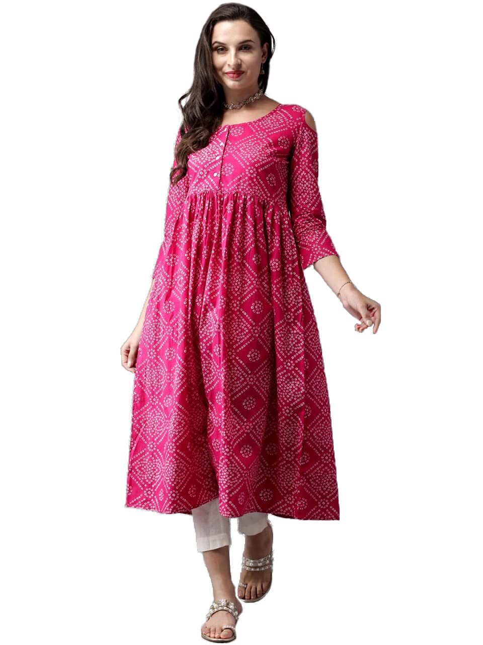 Chandrakala Kurti Palazzo Pant Set for Women Pink,Large (K204PIN3)