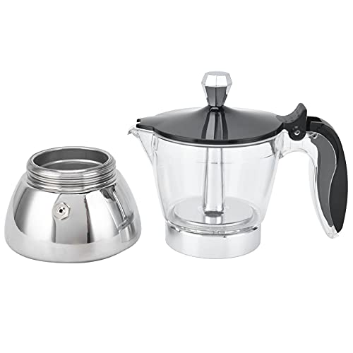 CHICIRIS Stovetop Espresso Maker, Crystal Plastic-Top Stainless Steel Moka Pot 4 Cup, Italian Mocha Coffee Maker, 200ml/6.8oz