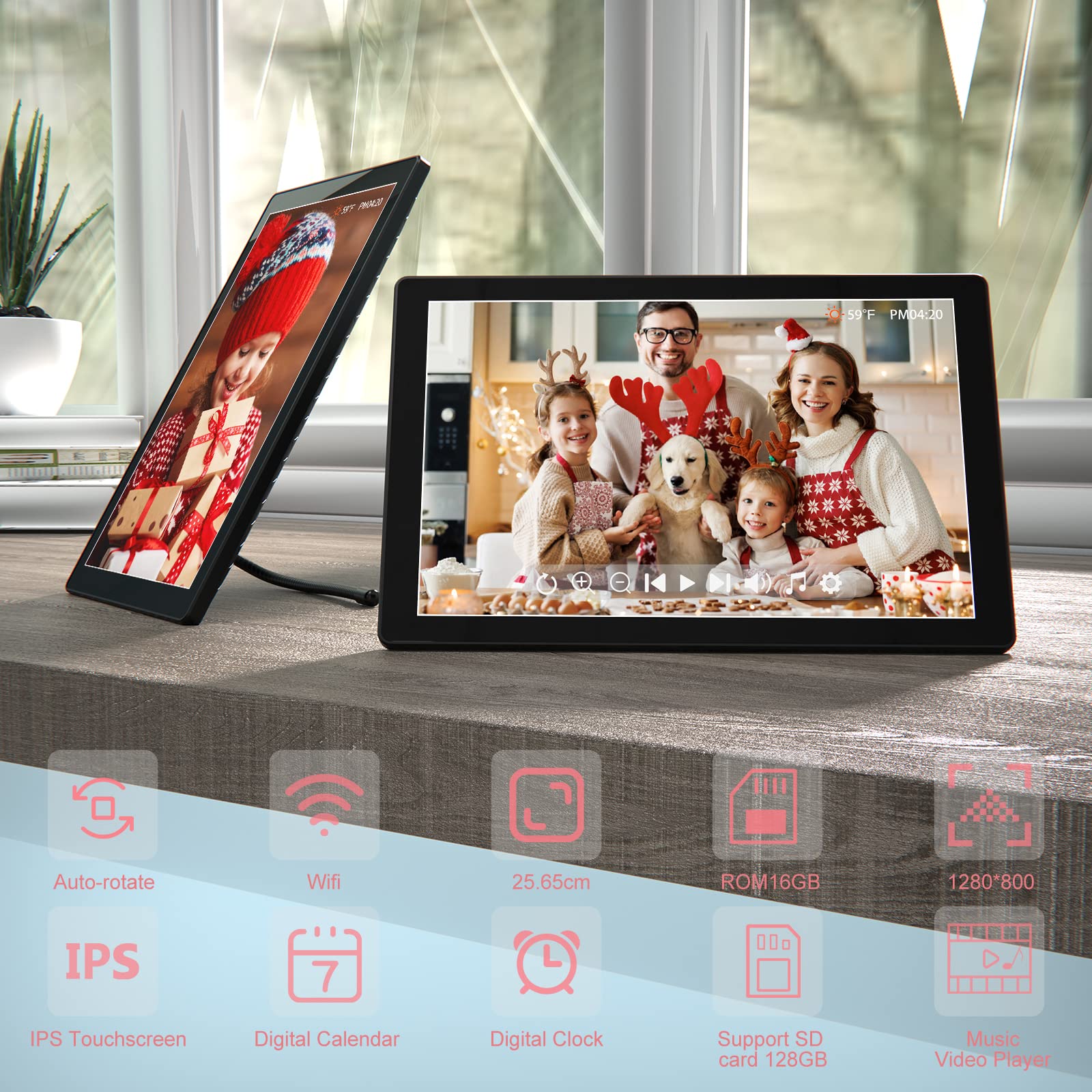 Digital Picture Frame 10.1 inch, Digital Photo Frame Slideshow with APP, Electronic WiFi Picture Frame Smart Photo Video Frames, Large Photo Share Digital Frame 1280x800 IPS FHD Cloud Storage