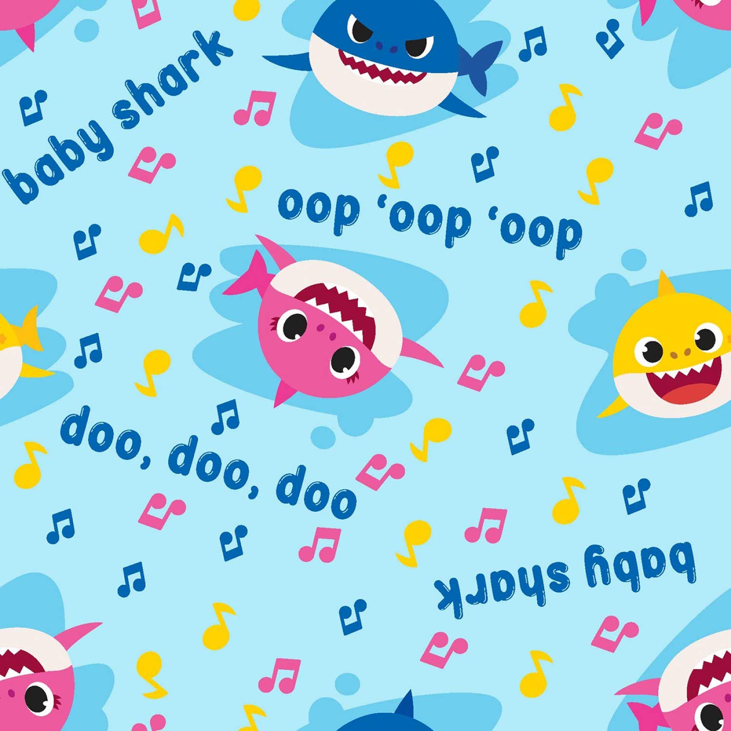Springs Creative Baby Shark Music Toss Doo Doo Doo Blue Premium Quality 100% Cotton Fabric by 1/2 of a Yard.
