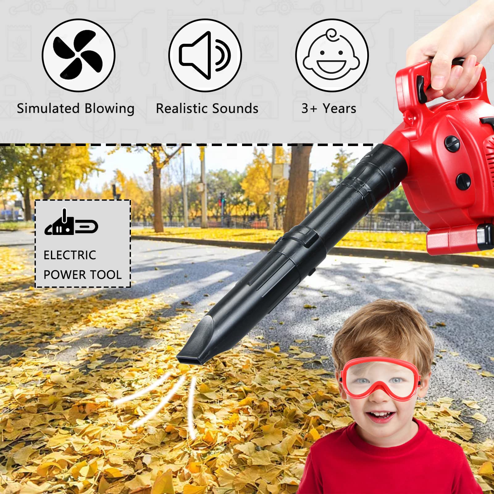 SGQCAR Pretend Play Kids Leaf Blower Toy Tool Garden Set,Outside Construction Work Shop Toy Tool Leaf Blower for Kids That Blows Air with Realistic Sounds and Wind Gift for Boys and Girls