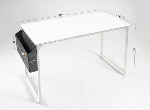 CubiCubi Computer Desk 55" Study Writing Table for Home Office, Modern Simple Style PC Desk, White Metal Frame, White
