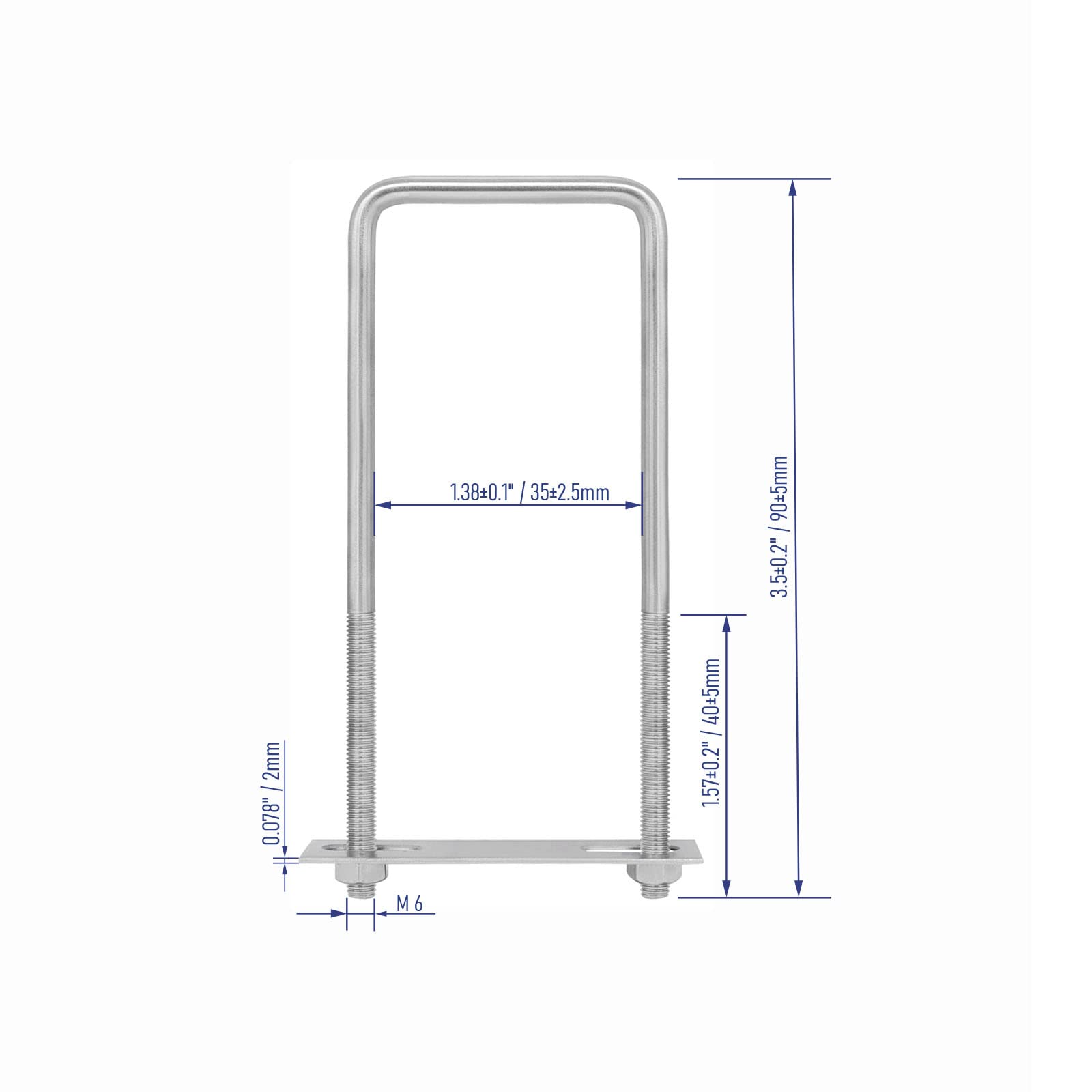 FOCMKEAS 304 Stainless Steel Square U-Bolts 1-3/8"(35mm) Inner Width, 3.54"(90mm) Length Stainless M6 with Nuts, Frame Plate, Accessories for Automobiles Trailer, Boat Trailer Industrial Parts