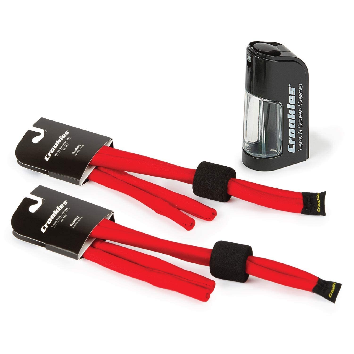 Croakies Lycra Suiters Floater Glasses Strap and Glasses Cleaner Kit, Red Two-Pack