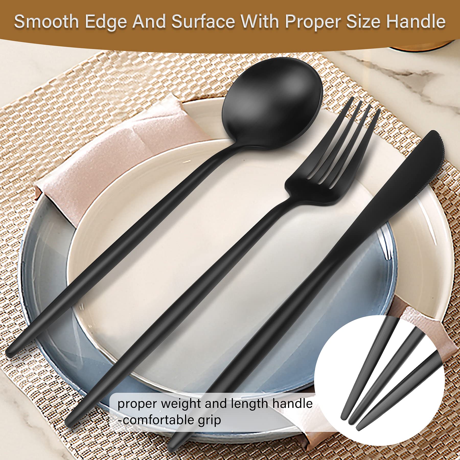 GIOCOCO Matte Black Silverware Set - 20 Piece Stainless Steel Flatware Set, Thick Utensils Set Service for 4, Durable Cutlery Set Elegant Tableware Set for Home and Restaurant (Dishwasher Safe)