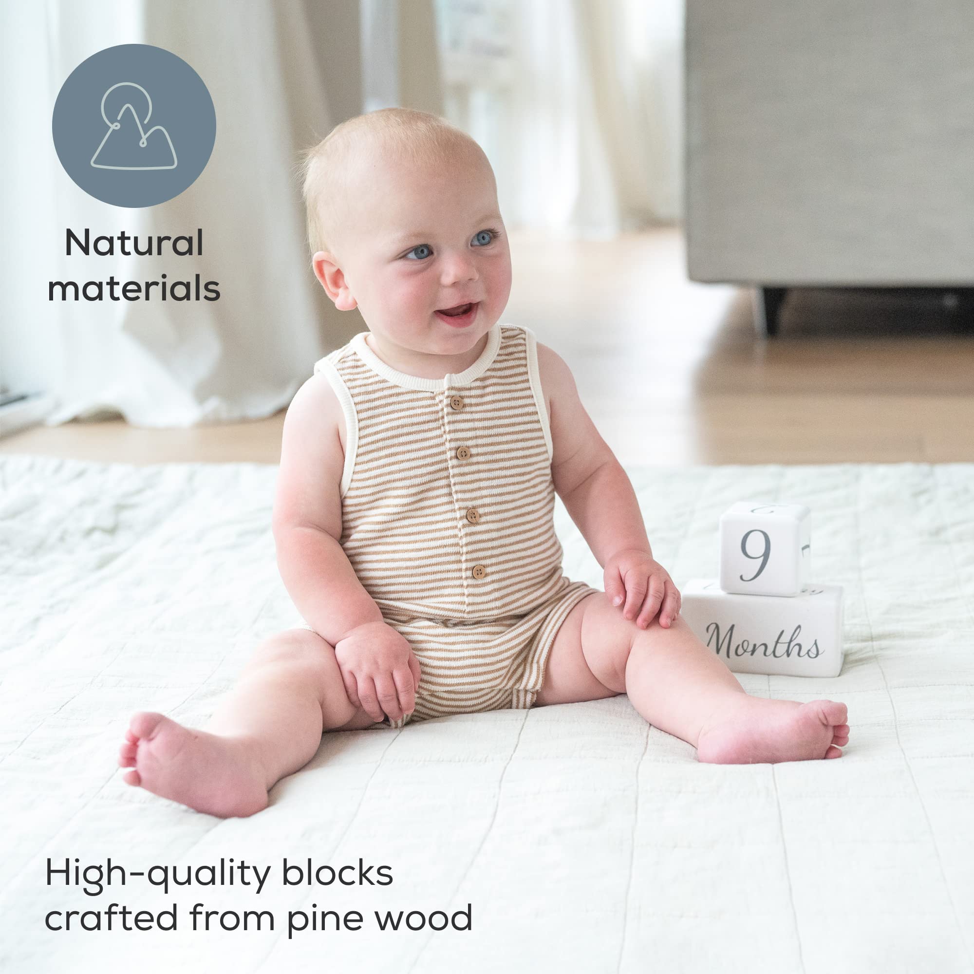First Landings Milestone Blocks - Wooden Milestone Markers for Baby's First Year - White