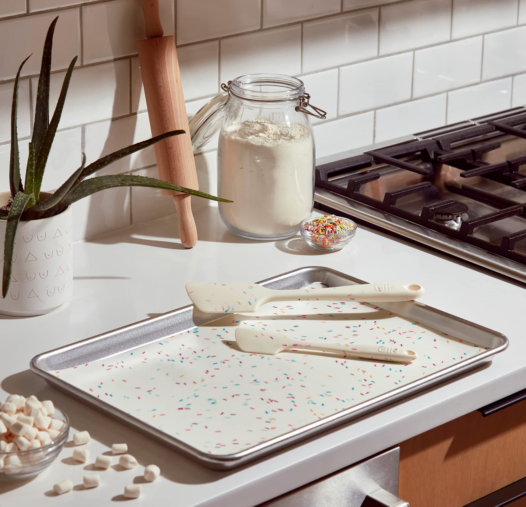 GIR: Get It Right Premium Silicone Baking Set - Non-Stick Heat Resistant Kitchen Baking Tools - Reusable Baking Mat, 11β and 8β Spatula β Sprinkles, (GIR3BK498SKL)
