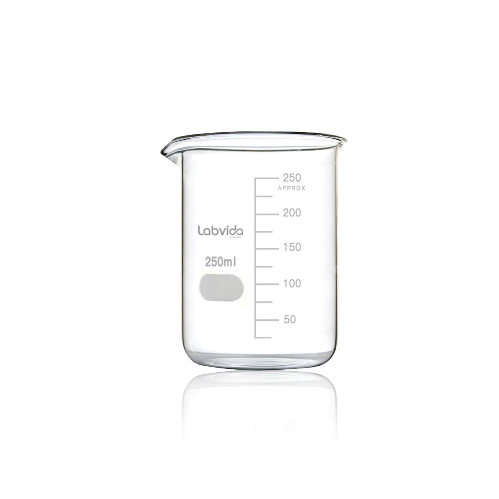 Labvida Upgrated 3 Size Low Form Beaker Set, 50ml 100ml 250ml, 3.3 Boro Glass Beakers with Printed Graduation, LVA017