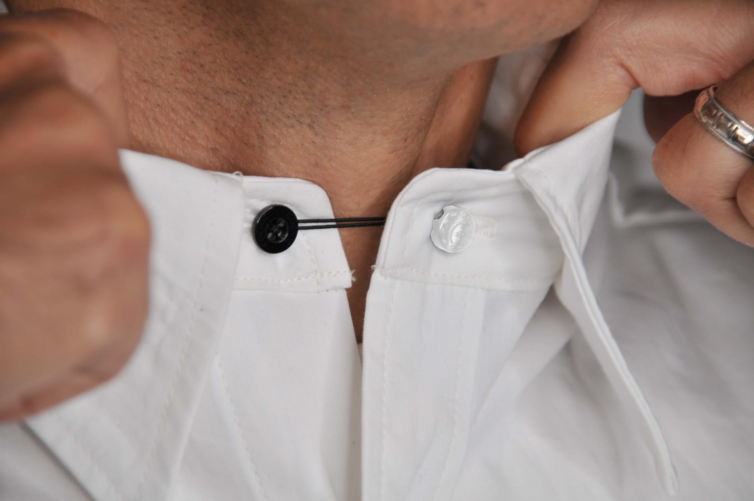 COCHIC Collar Extenders for Mens Shirts - Button Extender - Dress Shirt Neck Extender for Men 2-Pack Elastic Collar Support - White Buttons - Non-Metal - Expand your Shirt Collar by Up to 1.5 inches