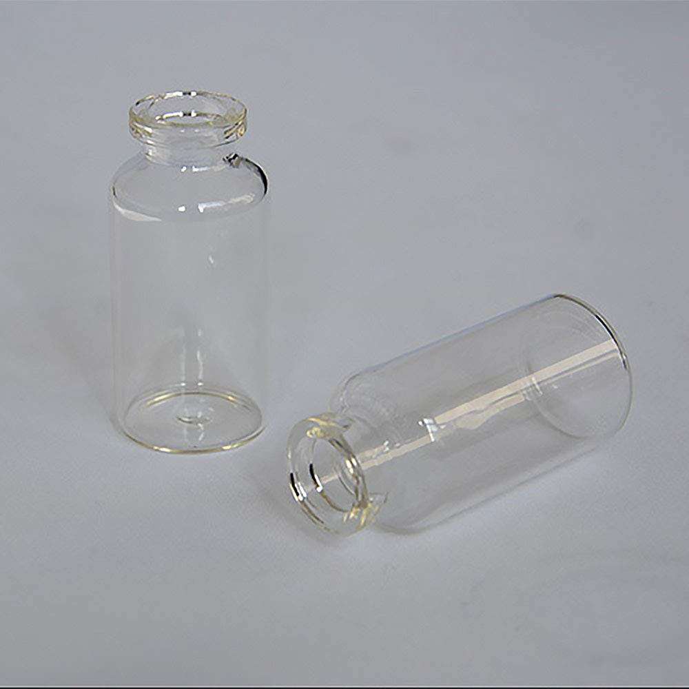 LabZhang 100pcs 10ml Vials-Glass Clear Bottom Headspace Vial with Plastic-Aluminum Flip Off Caps and Rubber Stoppers,Transparent Glass Headspace Vials,10ml Capacity(Transparent)