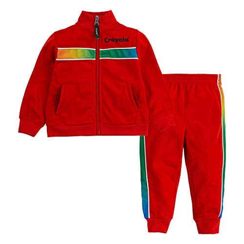 Crayola Children's Apparel Kids' Toddler Tricot Jacket and Pants 2-Piece Tracksuit Outfit Set, Red, 3T