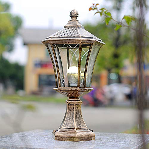 ZZYJYALG European Outdoor Basic Pedestal Post Light Bronze Waterproof Garden Villa Garden Lights Home Retro Traditional Lantern Door Column Gate Wall Pillar Lamp