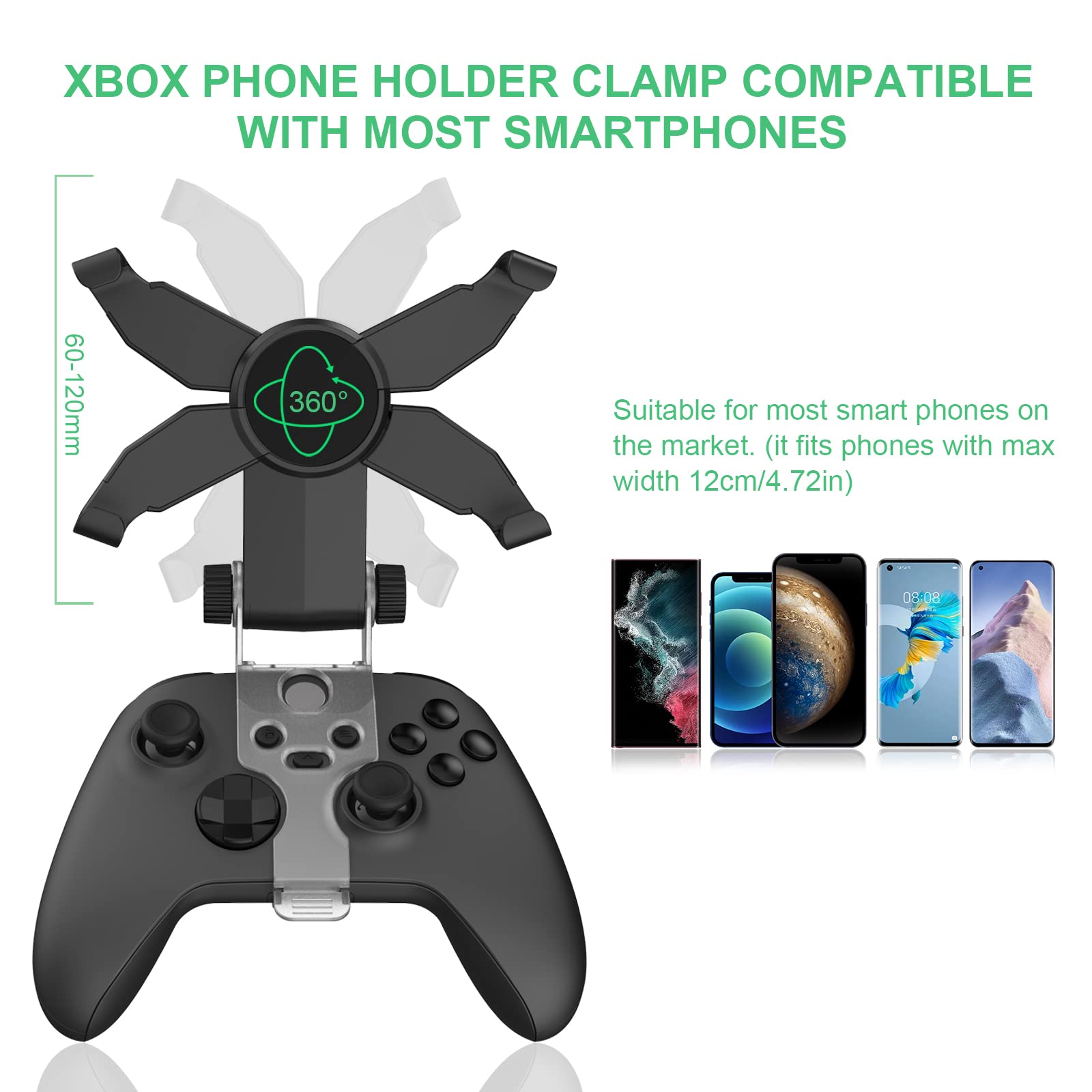 Dobe Controller Mobile Gaming Clip Holder Clamp for Xbox One Controller Phone Mount Adjustable Phone Holder Clamp Compatible with Xbox One S/X/Series S/X/Xbox One Controllers