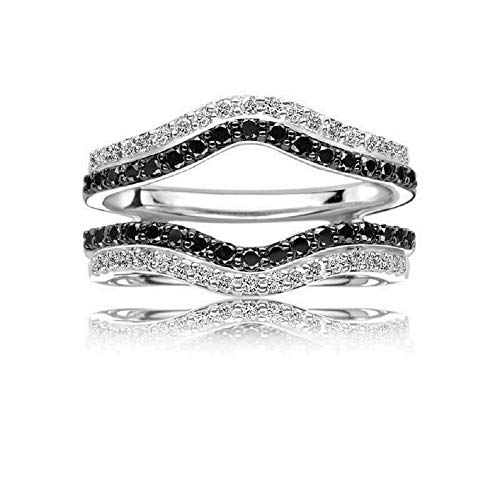 Fascinate Jewels 0.50Ct Round Cut Black & White Diamond 14K White Gold Finish 925 Sterling Silver Diamond Enhancer Wedding Wrap Ring Guard for Women's