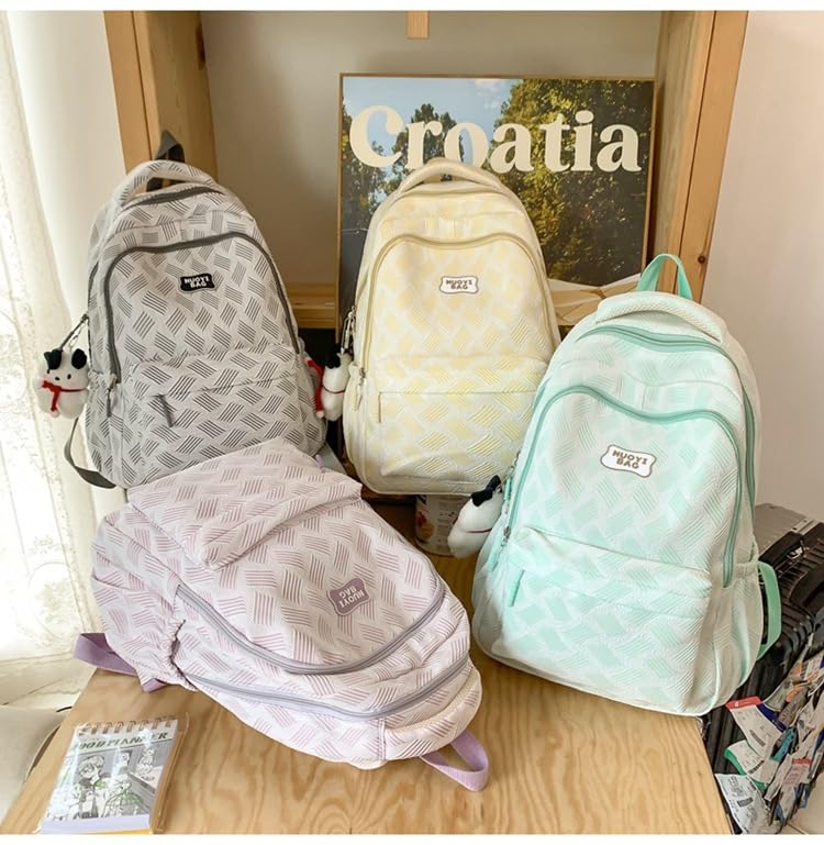 IECSHDU Kawaii Aesthetic Laptop Backpack Large Capacity Emboss Textured Casual Daypack Cute Plush Pendant Simple Laptop Bag (Yellow)