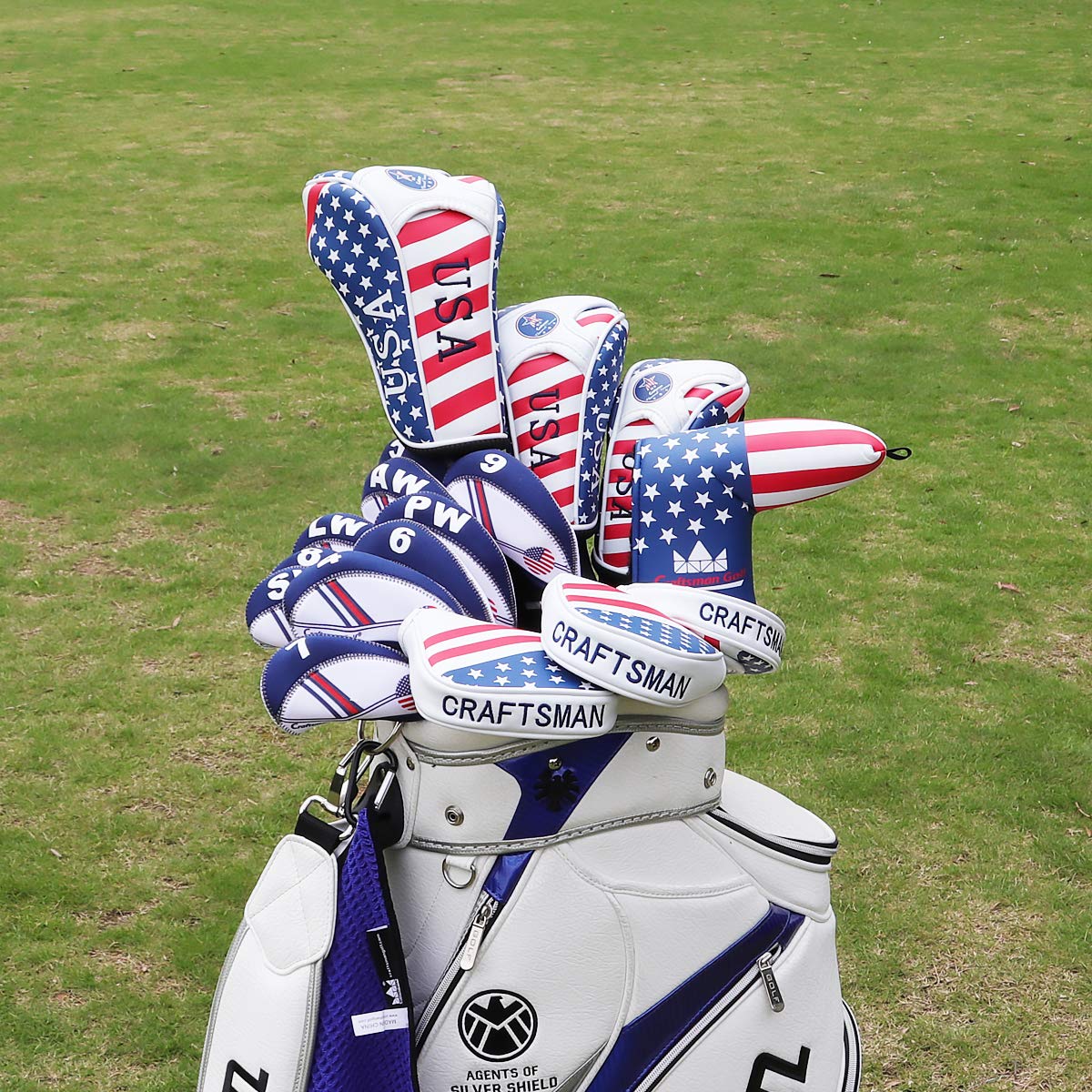 Craftsman Golf Stars and Stripes Black and Gray US Style Patriotic Head Covers for Woods and Driver, Hybrids …