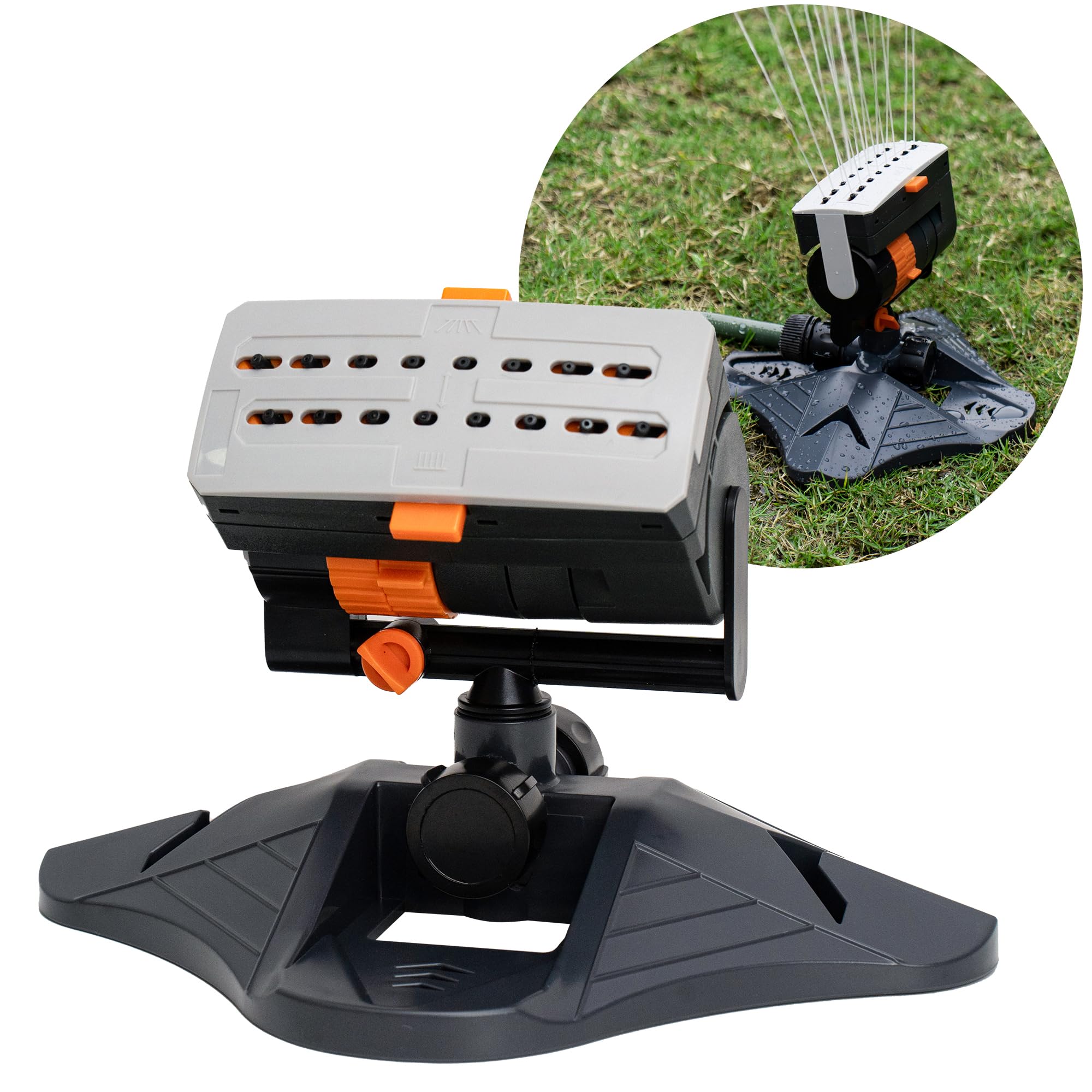 Diivoo Mini Turbo Oscillating Sprinkler, Garden Sprinkler with Large Base, Water Sprinkler for Yard, Adjustable Width, Range and Flow Rate, 16 Nozzles