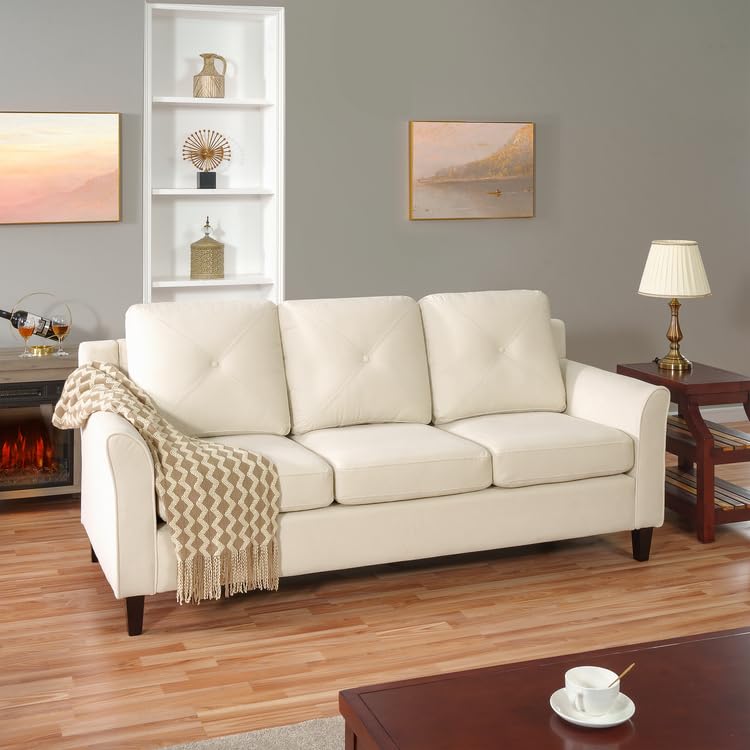 Raelynn Button Tufted Sofa Affordable Cream Modern Sofa for Budget-Conscious Buyers Microfiber Couch for Small Spaces Durable Sturdy Living Room Furniture Tool-Free Assembly and Easy Maintenance