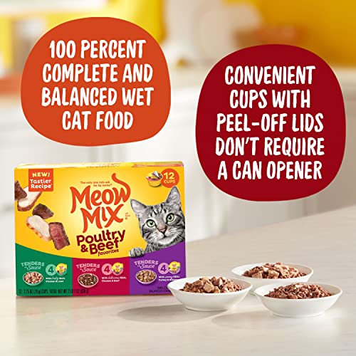 Meow Mix Tenders in Sauce Wet Cat Food, Poultry & Beef Variety Pack, 2.75 Ounce Cup (Pack of 48)