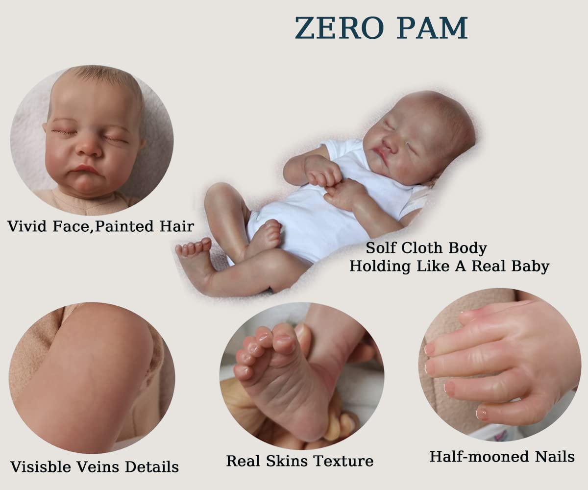 Zero Pam Realistic Reborn Doll Newborn Boys Sleeping 19 inch Soft Silicone Baby Doll Real Life Boy Handcrafted Reborn Boy Collectable