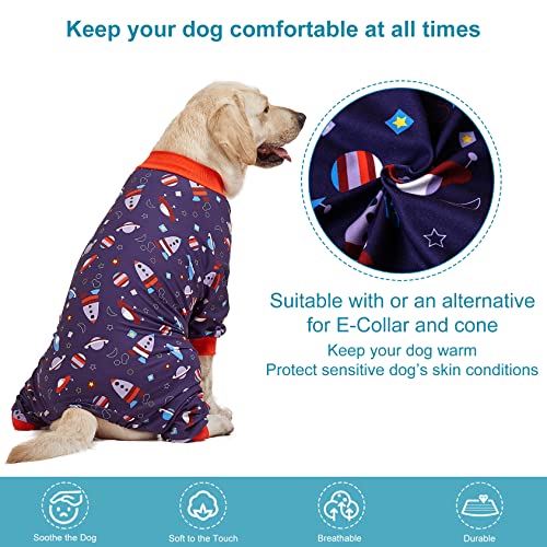 LovinPet Pullover Pitbull Pajama PJS - Lightweight Pullover Pajamas, Full Coverage Dog Pjs,Spacecraft Navy Print, Large Breed Dog Pjs/Large