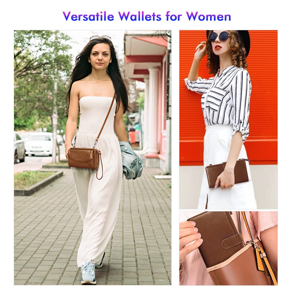 nuoku RFID Wallet Women Travel Zip Wristlet Purse Crossbody Clutch