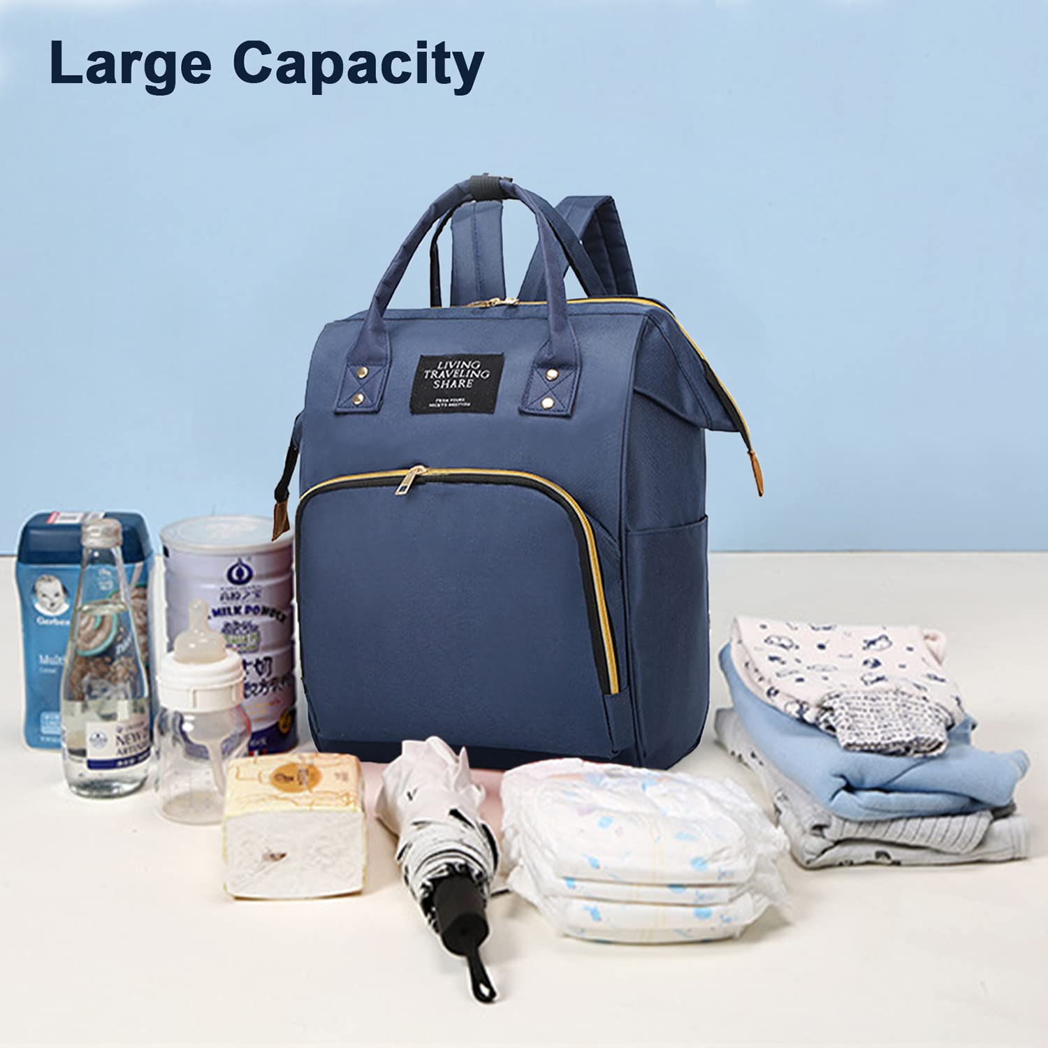 Diaper Bag with Organizing Pouches, Nappy Bags Handbag Multifunction Diaper Bag for Baby Care Travel Backpack Large Capacity Blue