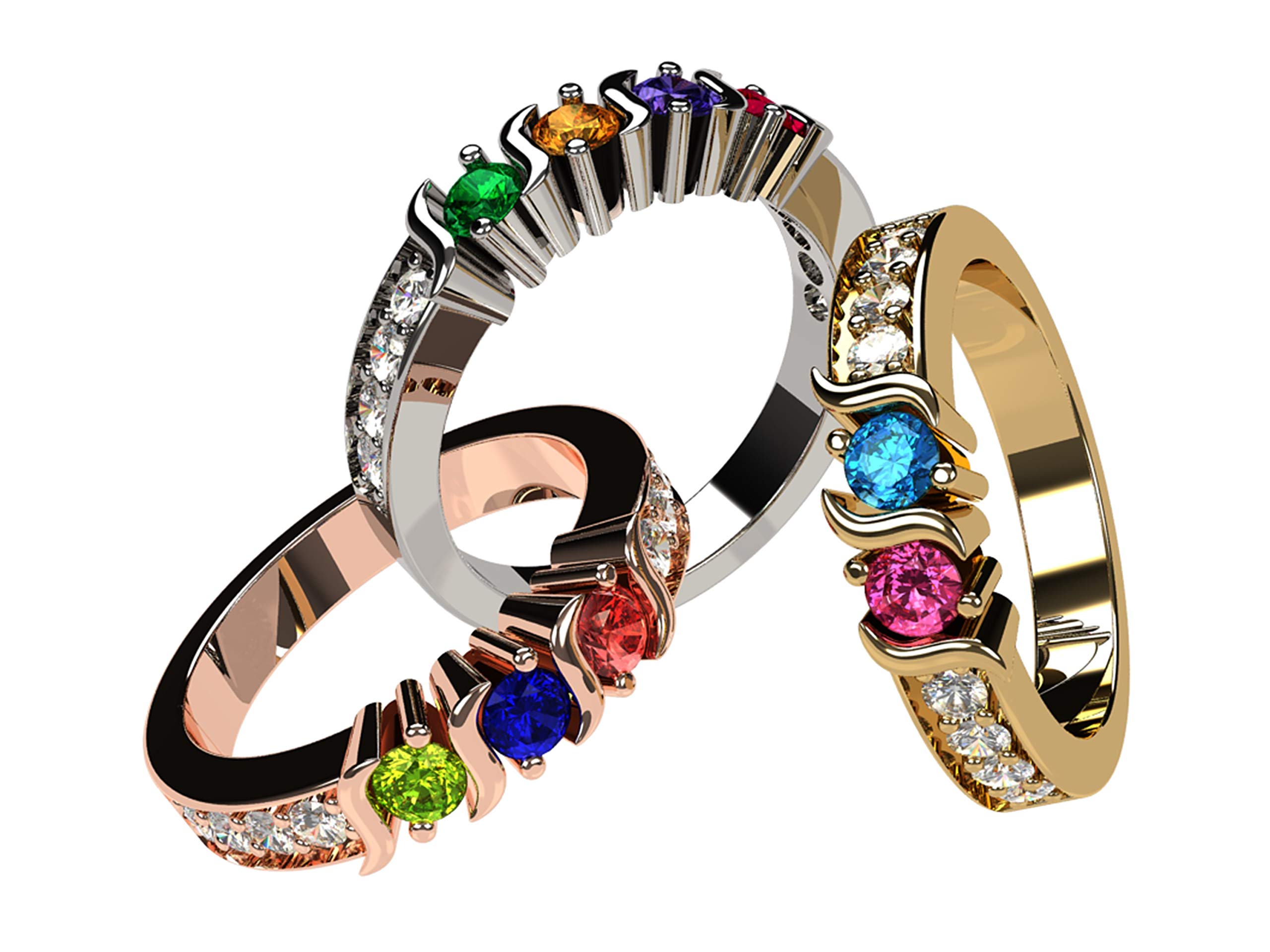 Central Diamond Center S-Bar W/Sides Mother's Ring 1 to 6 Simulated Birthstones - 14k Yellow Gold - Size 5.5