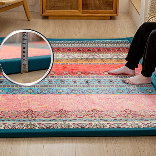 MAXYOYO Bohemian Style Area Rug Living Room Carpet, Thick Memory Foam Tatami Mat Japanese Carpet with Non-Slip Backing, 4.9 ft x 6.6 ft Large Floor Rug Mat for Bedroom