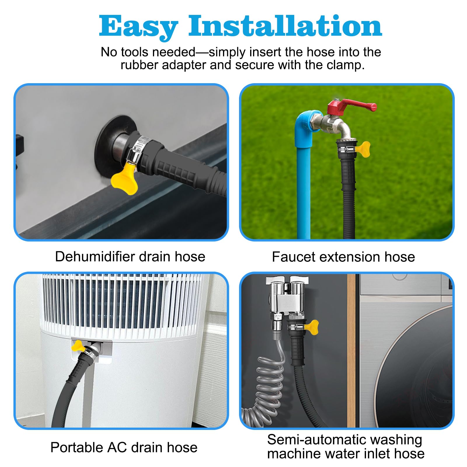 Ensayeer Flexible Universal Dehumidifier Drain Hose, with Cuttable Rubber Adapter & Connect Clamp, 10Ft Replacement Hose for Dehumidifiers & Portable Air Conditioners(White)