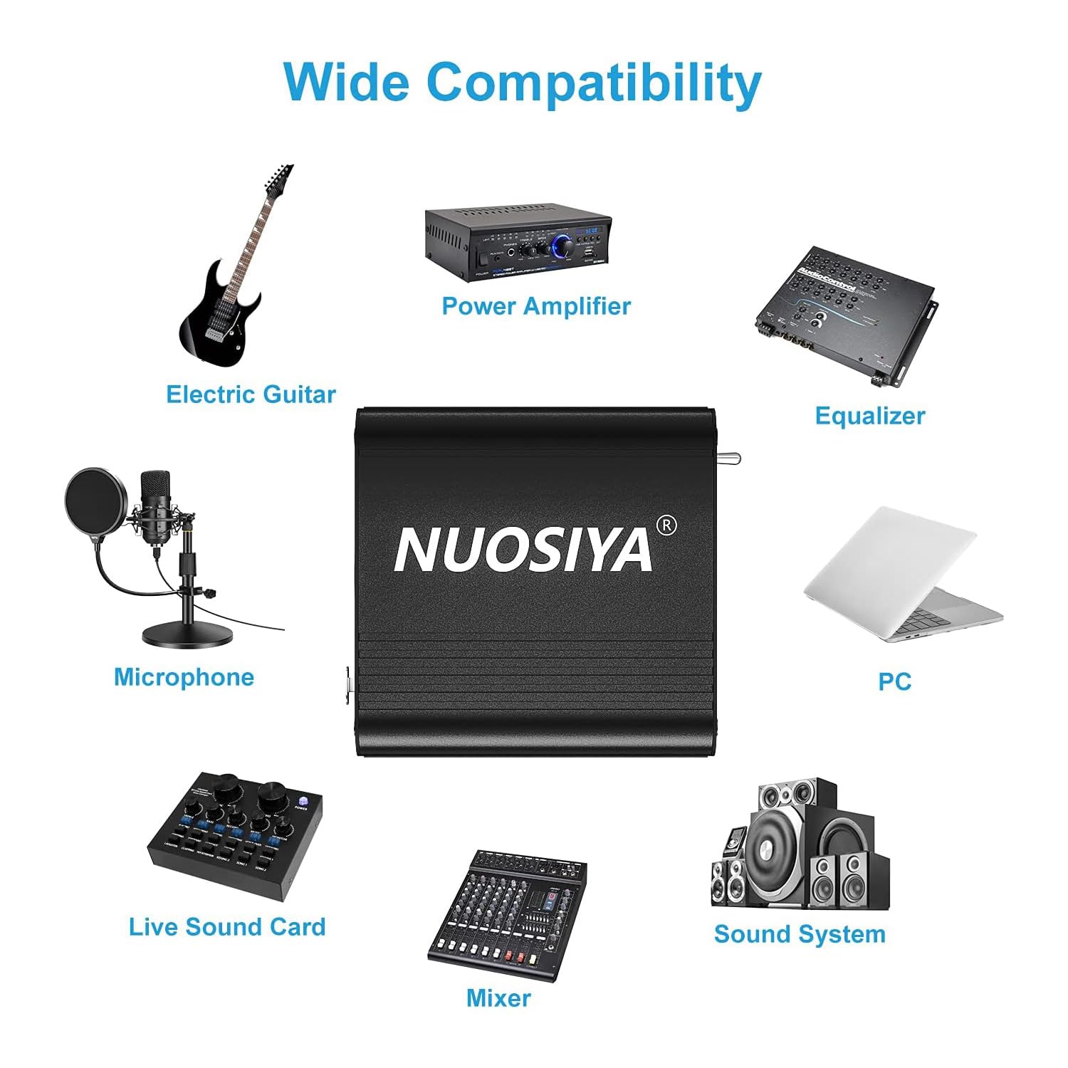 NUOSIYA Phantom Power 48V, 1-Channel Phantom Power Supply for Condenser Microphone with 10Ft XLR Female to Male Mic Cable,Dual Charging Ports, Metal Box, Black
