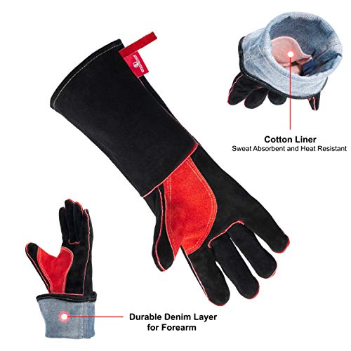 HereToGear Welding Gloves - 16IN - Large to XL Size - Fireproof and Heat Resistant - Great for Fireplaces, Fire Pits, Wood Stoves or Blacksmith Tools