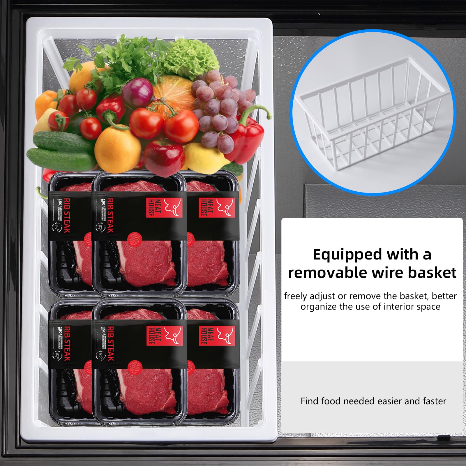 Geekman 3.5 Cubic Feet Deep Chest Freezer, Mini Freezer with Adjustable Thermostat and Convenient Top-Open Door, with Removable Storage Basket, Perfect for Home, Kitchen, and Bar, Black