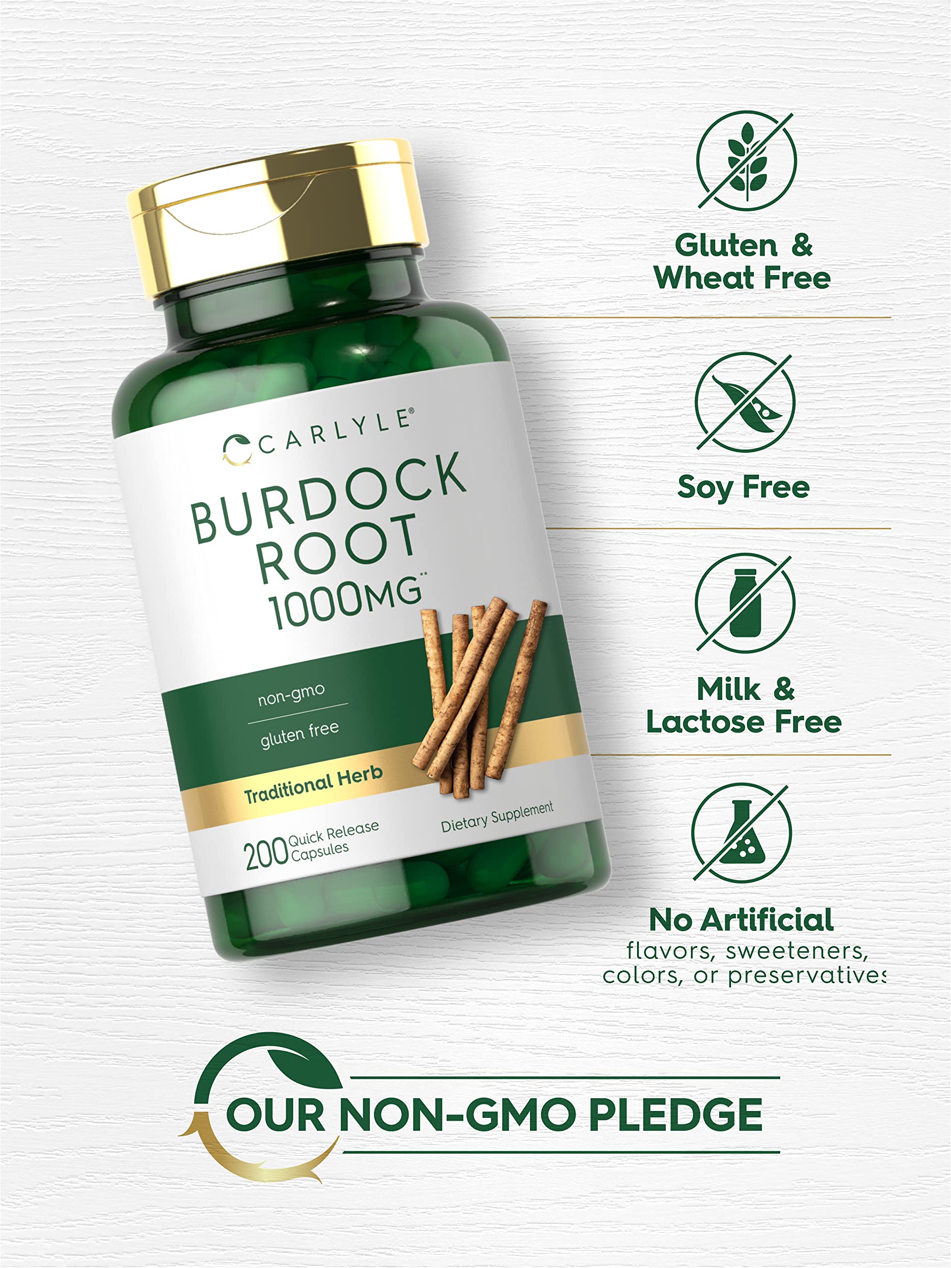 Carlyle Burdock Root | 1000 mg | 200 Capsules | Non-GMO and Gluten Free Formula | Traditional Herb Supplement | Arctium Lappa Extract