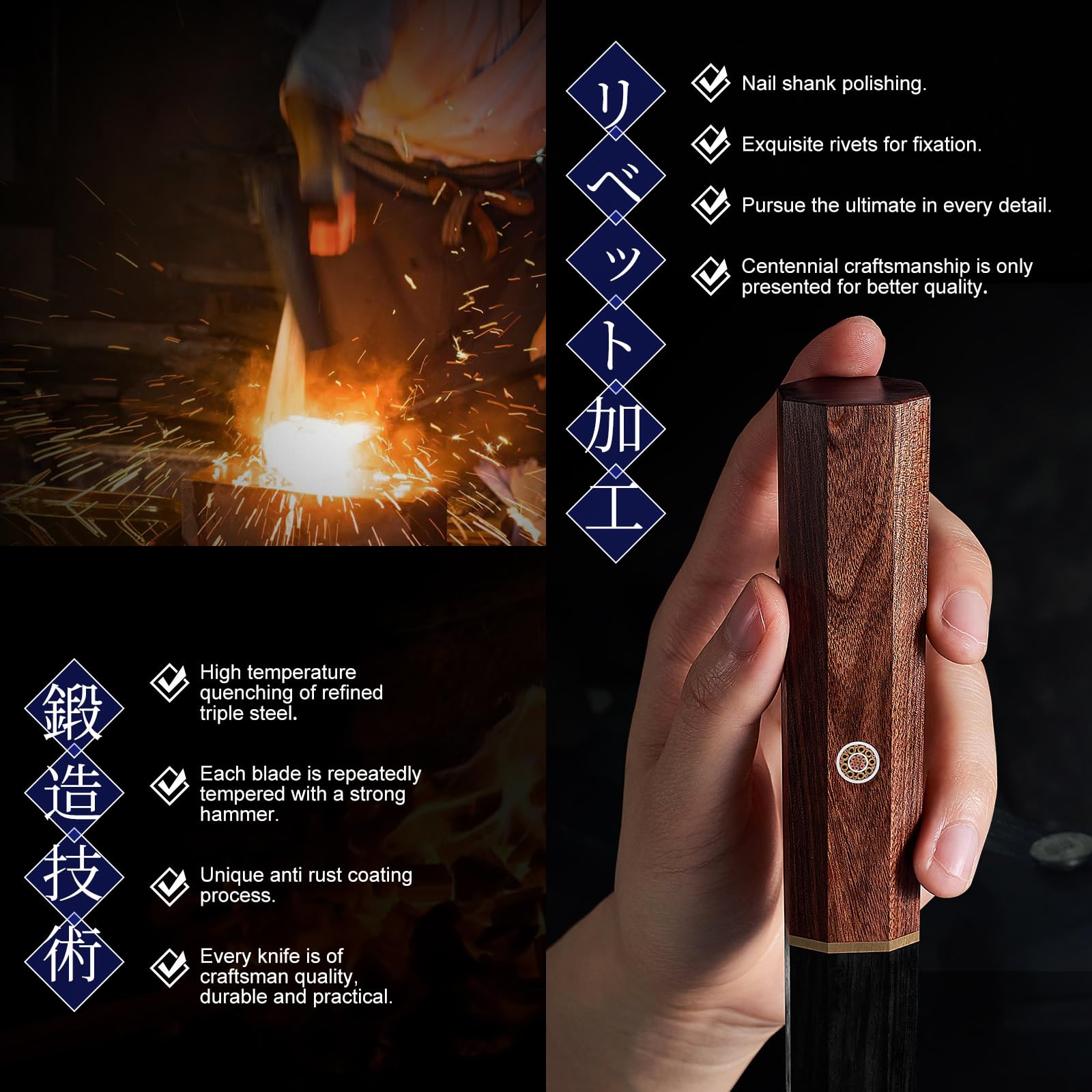 ENOKING 8 Inch Japanese Kitchen Knife, Hand Forged Japanese Chef Knife Gyuto Knife, Professional Japanese Knife 5 Layers 9CR18MOV High Carbon Chefs Knife Meat Sushi Knife (Rosewood Handle & Gift Box)