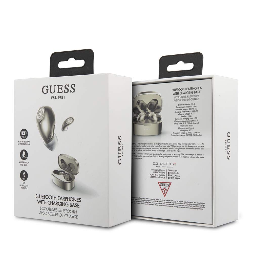 CG MOBILE Guess Earbuds with Charging Base and Built in Microphone Bluetooth 5.0 Earphones Gold.