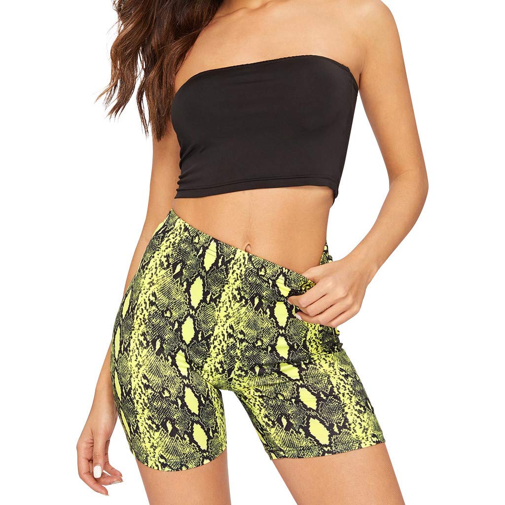 Shakumy Women Snakeskin Print Biker Shorts High Waist Summer Active Gym Workout Sports Yoga Shorts Leggings Skinny Hot Pants