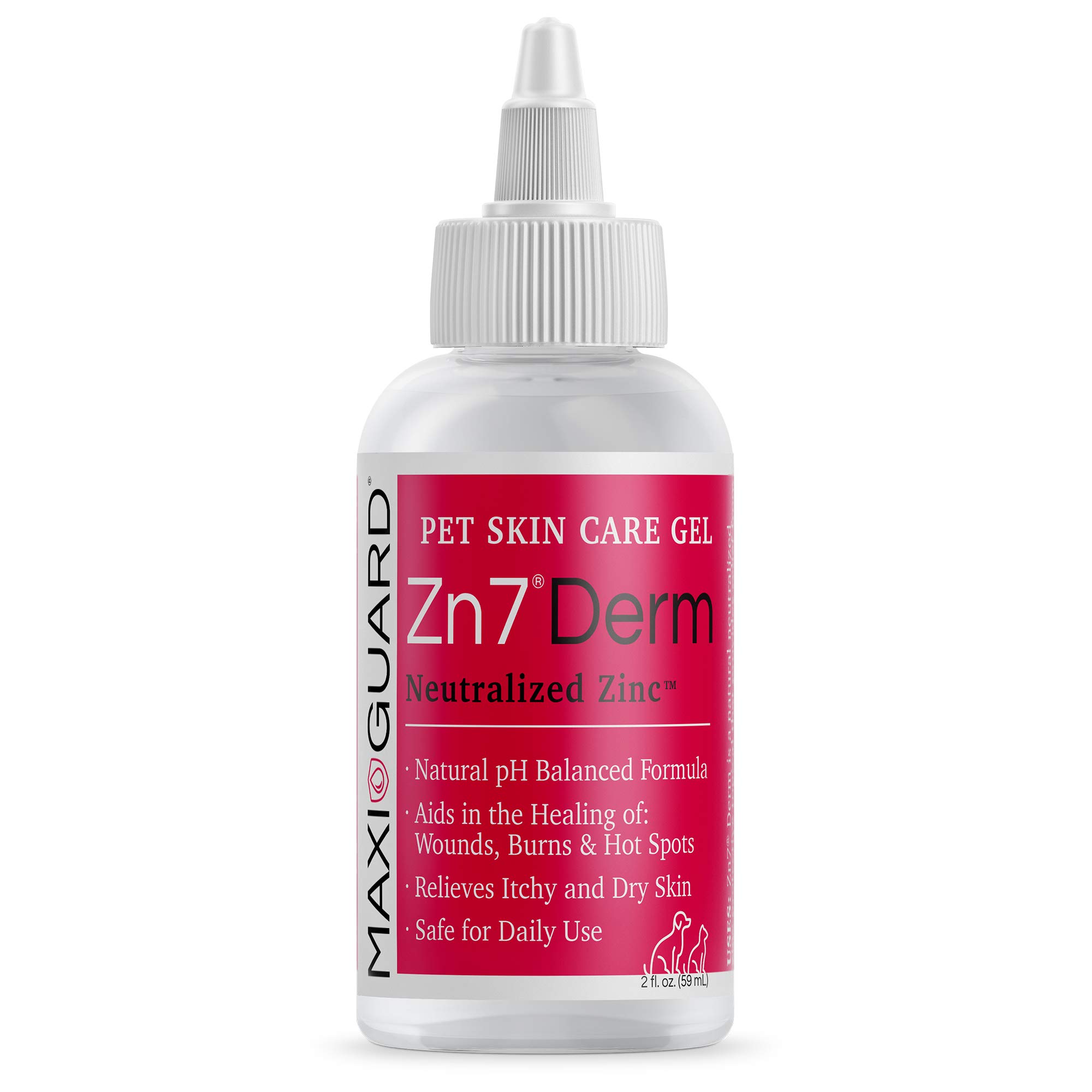 Maxi-Guard Pet Skin Care Gel Zn7 Derm with Neutralized Zinc for Dogs, Cats, Bovine, Exotics and Companion Animals (2oz), red/White